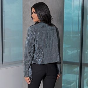 Style Link Miami | Jackets & Coats | Silver Metallic Moto Jacket | Poshmark